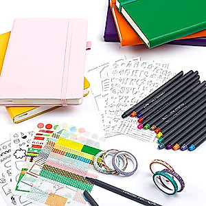 Dotted Journal Kit, Feela Dot Grid Journal Hardcover Planner Notebook Set For Beginners Women Girls Note Taking with Journaling Supplies Stencils Stickers Pens Accessories, A5, 224 Pages, Pink