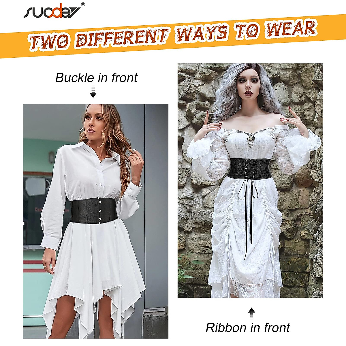 SUOSDEY Jacquard Corset Belt for Women Underbust Boned Lace Up Bustier Waspie Belt Renaissance Steampunk Pirate Corset