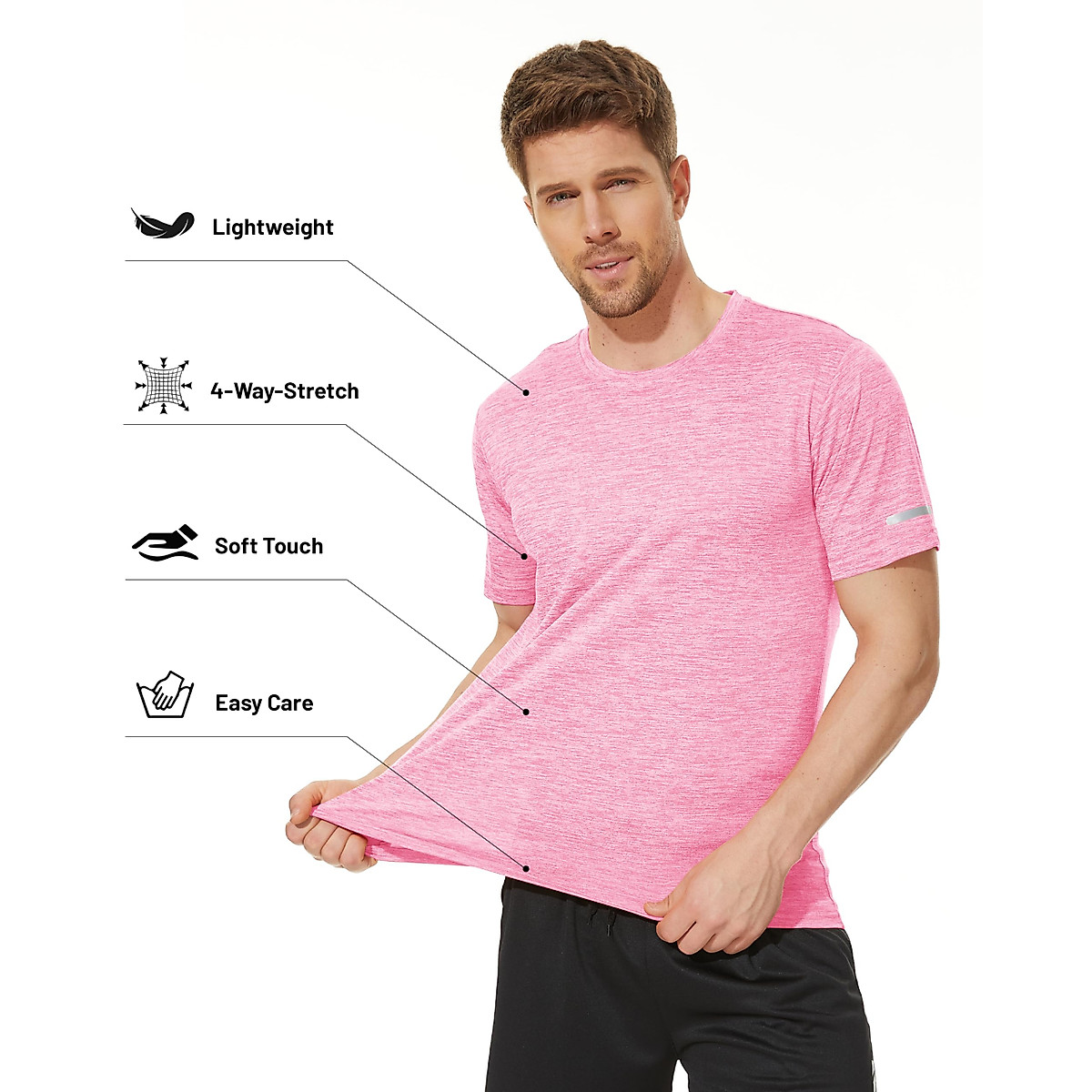 MAGCOMSEN Athletic T Shirts for Men Stretch Crew Neck Dry Fit Breathable Lightweight Cool Running Gym Athletic T Shirt Pink XL