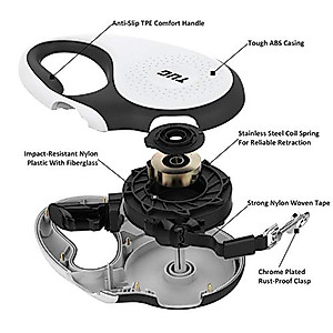 TUG 360° Tangle-Free Retractable Dog Leash | 16 ft Strong Nylon Tape | One-Handed Brake, Pause, Lock (Medium, White)