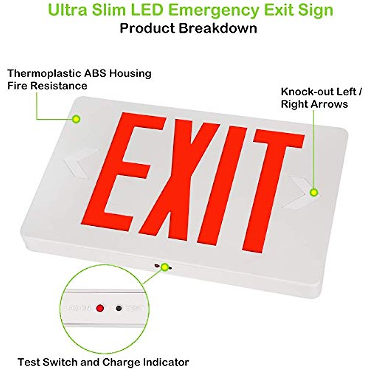 Litufine Ultra Slim LED Exit Sign, Red Letter Emergency exit Lights, 120V-277V Universal Mounting Double Face (2-Pack)