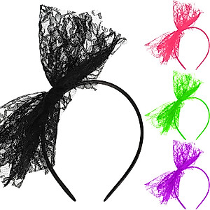 Blulu 80's Lace Headband Costume Accessories for 80s Theme Party, No Headache Neon Lace Bow Headband, Set of 4 (Fresh Color)