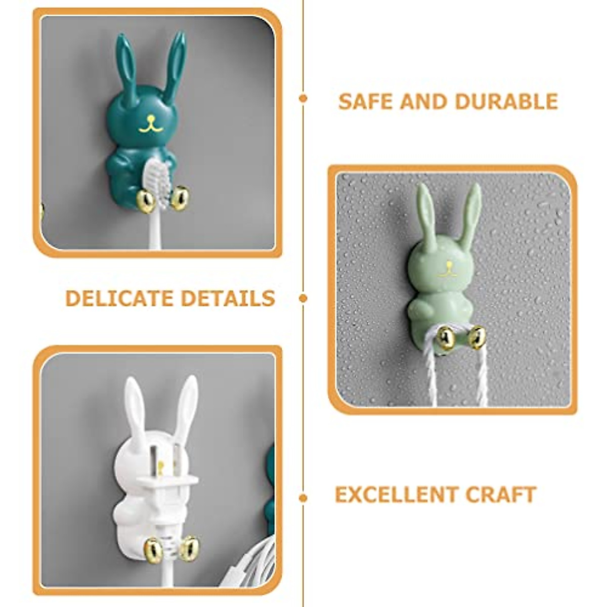 Cabilock 4pcs Adorable Rabbit Nail Free Hook Decorative Wall Hook Utility Hooks Wall Razor Holder Purse Key Holder Hook Towel Hanger Wall Hooks Decorative Wall-Mounted Bag Holder Child abs