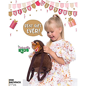 Naturally KIDS Mini Dinosaur Backpack - Very Small Toddler Backpack for Girls Boys - Dinosaur Toys for Kids 3-5 - Little Brown Backpack - Tiny T Rex