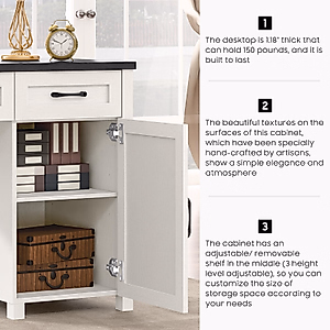 Farmhouse 61'' Executive Desk with 5 Drawers, Rustic Office Desk Computer Desk with Charging Station, File Drawers and Storage Cabinet, Wood Workstation for Home Office and Study, Black