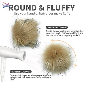 Furryvalley Faux Fur Pompom 6pcs DIY Crafts Fluffy Balls for Hat Shoes Scarves with Snap Fastener Removable Knitting Hat Horse Riding Hat Silk Accessories 6 Inch Extra Large(Khaki)
