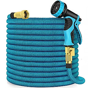 Expandable Garden Hose 75 ft with 10 Function Spray Nozzle - New Patented Water Hose with 50 Layers of Innovative Nano Rubber - Lightweight, Durable, Flexible, 75ft Retractable Stretch Hose, Blue