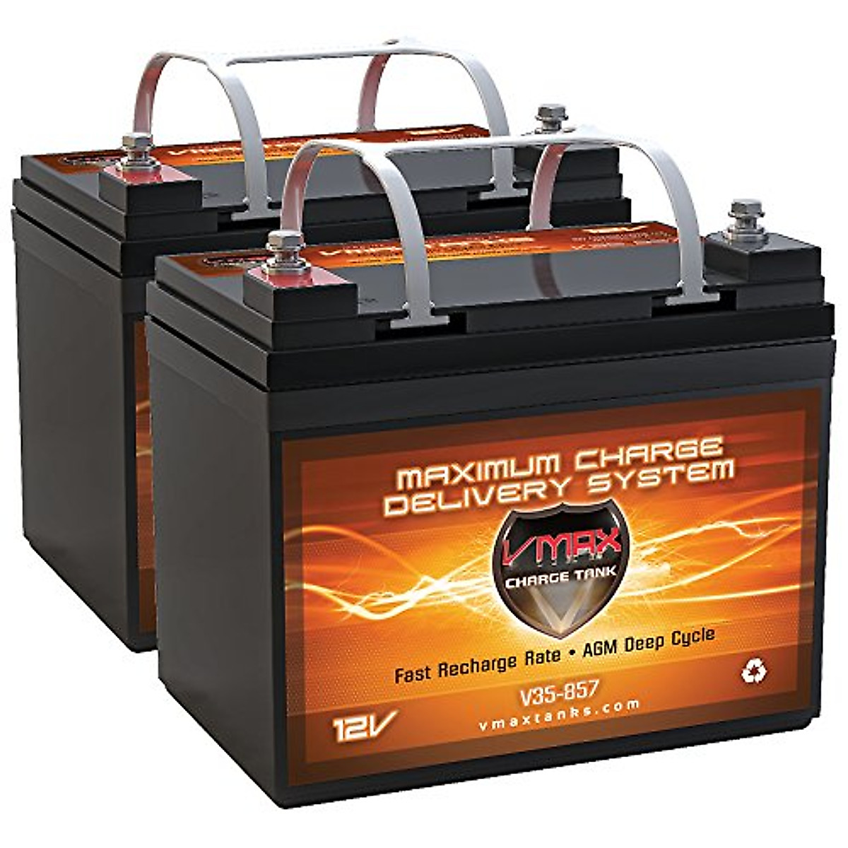 QTY 2: VMAX V35-857 Group U1 12 Volt 35AH AGM Deep Cycle Sealed Maintenance Free Battery Deep Cycle High Performance AGM Batteries (12V 35AH, GROUP U1, Two Pack)