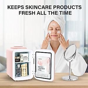 Simple Deluxe Portable Mini Fridge, 4L/6 Can Cooler and Warmer Compact Refrigerator for Skincare, Cosmetics, Beverage, Food, 110V AC/12V DC, for Bedroom, Office, Car, Dorm, Freon-Free, Pink