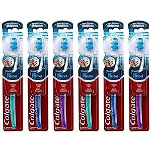 Colgate Slim Soft Toothbrush, Gliding Tips, Compact Soft (Colors Vary) - Pack of 6