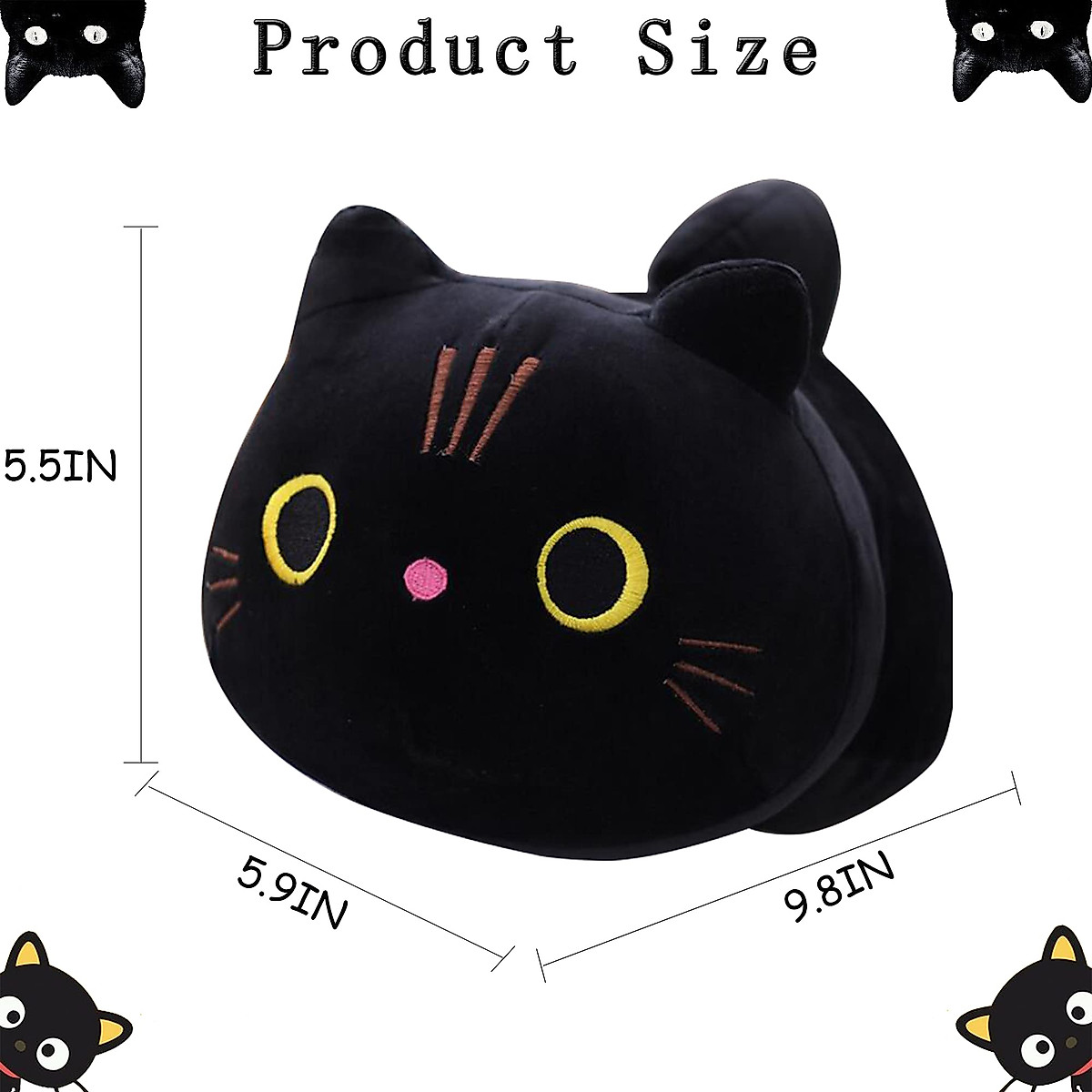 Enhopty 10Inch Black Cat Plush Pillow Cat Stuffed Animal Plushies Cute Kitten Toys Sleeping Hugging Pillow Soft Cushion for Girls Kids Women 1PC (Small)