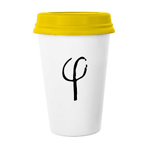 PUROXX greek alphabet phi black coffee tea mug pottery cup yellow lid