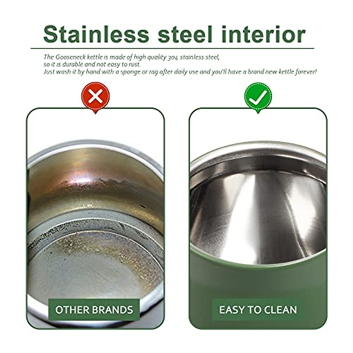 ECUZE Gooseneck Kettle With Thermometer for Stove Top, 40oz Coffee Kettle, Premium Food Grade Stainless Steel, Works On Stove And Any Heat Source, Pour Over Kettle for Tea and Coffee (blackish green)