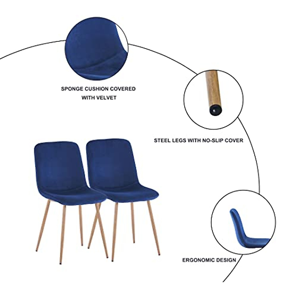 Springfavor Blue Velvet Dining Chairs Set of 4 Kitchen & Dining Room Chairs with Sturdy Metal Legs Upholstered Mid Century Modern Dining Chairs for Living Room/Kitchen/Bedroom