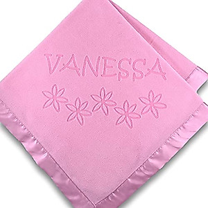Custom Catch Personalized Girl Pink Baby Blanket Gift with Flower, Ladybug, Bee or Butterfly