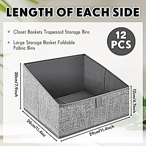 12 Pcs Closet Baskets Trapezoid Storage Bins Closet Storage Bins Foldable Fabric Bins Closet Shelf Organizer Bins Storage Box for Clothes Books Baby Toiletry Dvd Toys Towel, 11.4 x 11.4 x 7.9 Inch