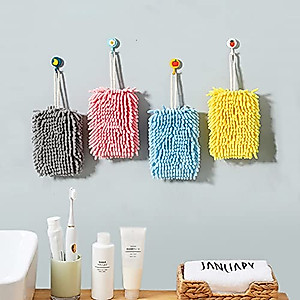 kitgaga 4Pcs Hand Towels for Bathroom Decorative Set,Chenille Hanging Hand Towel Ball Microfiber Plush Absorbent Soft Small Bath Towel with Loop for Kitchen Washstand (Rectangular Mixed)