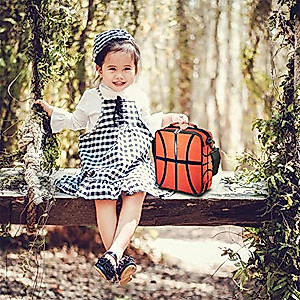 Basketball Lunch Box for Kids, Texture Ball Sport Insulated Lunch Bag for Boys Girls, Reusable Waterproof Lunch Box with Adjustable Shoulder Strap Cooler Tote Bag for School, Work, Picnic