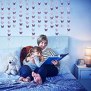 5 Pieces Butterfly Garland Decorations 3D Butterfly Banner Garland Purple Butterfly Paper Hanging Garland for Baby Shower Birthday Home Wedding Proposal Party Decor Supplies, 394 Inch Long…