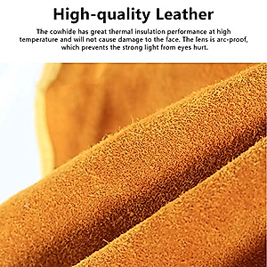 Leather Welding Mask, Leather Welder Hood Leather Mask Welder Helmet with Auto Darkening Filter Lens, Work Cap Welding Helmet, Yellow (Full Face+Neck Shoulder Coverage)