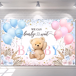 Avezano Boho Bear Gender Reveal Backdrop Banner Boho Floral We Can Bearly Wait Gender Reveal Decorations Pampas Grass He or She Baby Shower Party Decor 70.8 x 43.3 Inch