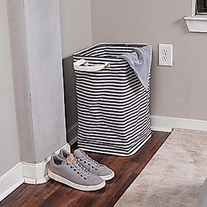 BIRDROCK HOME 61L Collapsible Single Square Laundry Hamper Basket - Grey & White Stripes Bin - Compact Dirty Clothes Organizer Bag - Lightweight Tote