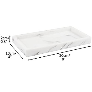 PLYFUNS Vanity Tray, Mini Bathroom Kitchen Resin Vanity Tray Cosmetic Organizer Jewelry Ring Dish Holder for Towel/Plant/Jewelry - White Marble