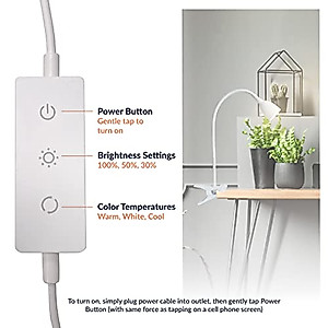 Newhouse Lighting NHCLP-OL-WH Olivia LED Clamp Light Desk Lamp with Flexible Gooseneck, 3 Brightness Levels & 3 Color Modes, White
