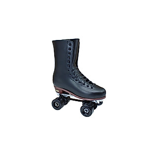 Chicago Skates Men's Premium Lifestyle Leather and Suede Lined Quad Rink Roller Derby Skate - Black - Size 10