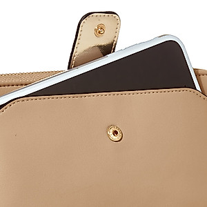 Amazon Essentials Women Wristlet Wallet with Cell Phone Holder Zip Around Wallet PU (Almond)