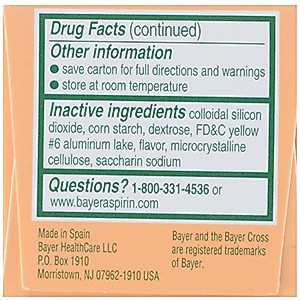 Bayer Children's Chewable, Children's Aspirin Pain Reliever, Orange, 36 ct