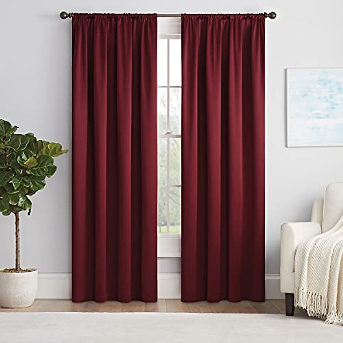 ECLIPSE Solid Thermapanel Modern Room Darkening Rod Pocket Window Curtain for Bedroom (1 Panel), 54" x 54", Merlot