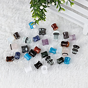 KUBOOZ 32pcs set Mixed Stone Acrylic Glass Ear Plugs Tunnels Gauges Stretcher Piercings 00g