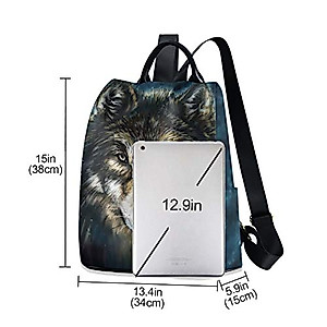 ALAZA Animal Wolf Art Painting Backpack with Keychain for Woman Ladies