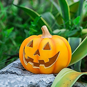 WONDHOME Halloween Pumpkin Decorations Jack-O-Lantern Halloween Decorations Waterproof Solar Pumpkin Lights Garden Statues Outdoor Halloween Decor for Outside Yard Lawn Patio Porch(Round Pumpkin)