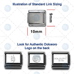 Dolceoro SB-006, Satin Matte Gold Italian Modular Starter Charm Bracelet, 9mm Wide Stainless Steel, 18 Links for Wrist 6-6 3/8"