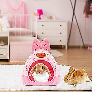 YUEPET Rabbit Bed Warm Guinea Pig Cave Beds Cute Bowknot Rabbit House and Hideouts Cage Accessorie for Bunny Guinea Pigs Chinchilla and Other Small Animals