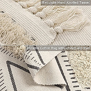LEEVAN Boho Runner Rug 2.3'x5.3 Tufted Geometric Farmhouse Hallway Rugs with Tassels Washable Woven Tribal Diamond Throw Accent Rug Doormat for Kitchen Sink/Living Room/Bedroom