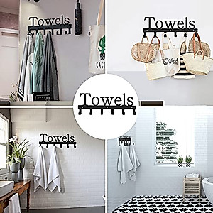 Goutoports Bathroom Towel Rack Wall Mount Towel Holder Metal 6 Hooks Rustproof and Waterproof -Black (Towel Rack Song Typeface)