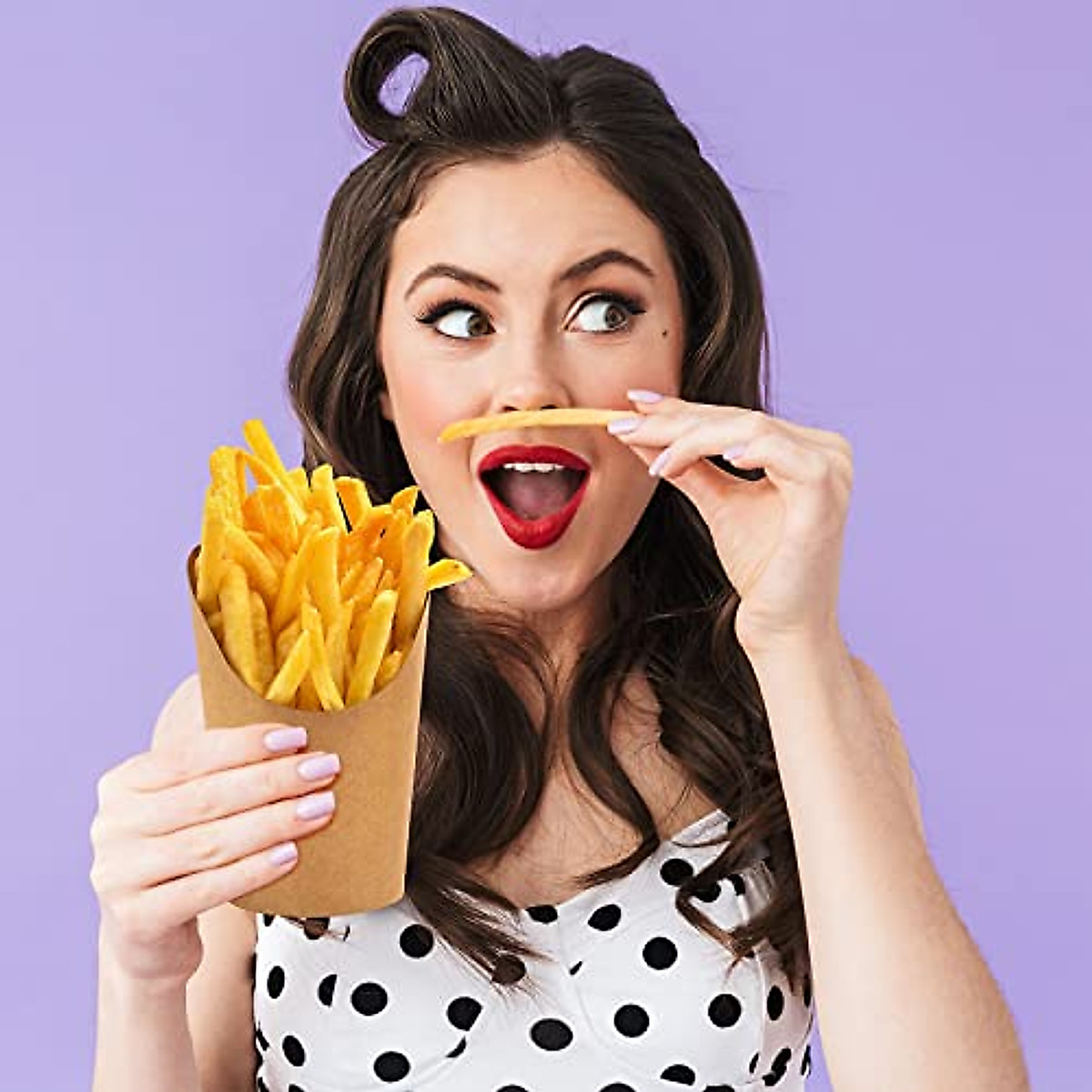 Honeydak 150 Pieces French Fry Cups Holder Charcuterie Cups Disposable Snack Cups Take-out Party Baking Supplies Popcorn Boxes Paper Cones for Wedding Birthday Party Baby Shower (14oz), Brown