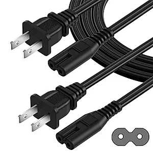 AC Power Cord 25FT(2 Pack), 2 Prong TV Power Cord, Power Supply Cable Replacement for Xbox One S, Xbox One X, Xbox Series X, PS3, PS4, PS5, Compatible for Printer, Monitor, Sound Bar, Game Console