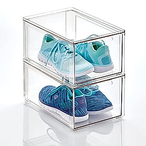 mDesign Plastic Stackable Closet Storage Organizer Bins with Pull Out Drawer for Cabinet, Desk, Shelf, Cupboard, or Dresser Organization - Lumiere Collection - 2 Pack - Clear