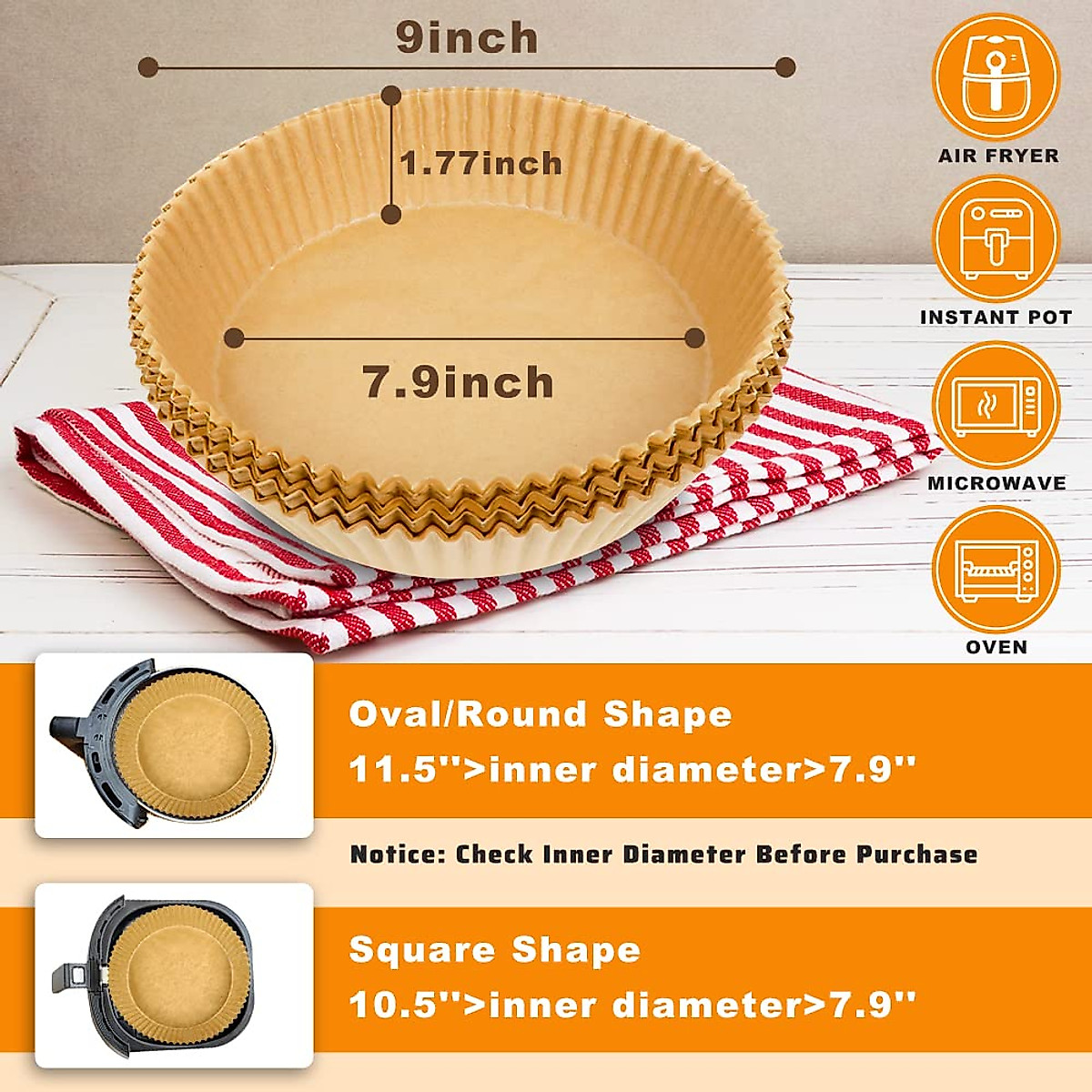 BLUELF 120 Pcs Air Fryer Paper Liner, Disposable Air Fryer Liners Round, Non-stick Oil-proof Air Fryer Paper for Baking Roasting Microwave 7.9inch(Nature)