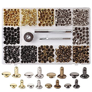 UNCO- Leather Rivets Kit, 4 Colors, 2 Sizes, 240 pcs, Tubular Metal Studs with Fixing Tools, Double Cap Rivets, Rivets for Leather, Rivets for Fabric, Leather Hardware Supplies.