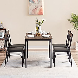 VECELO 5 Piece Kitchen Table Room,Dinette,Breakfast Nook,Industrial Style, Dining Set for 4, Retro Brown