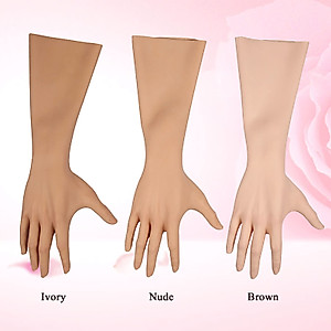 ZWSMS Silicone Crossdressing Gloves Realistic Female Skin Full Length Arm Hiding Scar Fake Hands Enhance ​Transgenders Cospl,Nude,with Fingernails