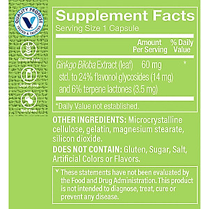 The Vitamin Shoppe Ginkgo Biloba Extract 60MG & 24% Ginkgo Flavonolglycosides, Supports Memory & Circulation, Healthy Aging Herbal Supplement (120 Capsules)