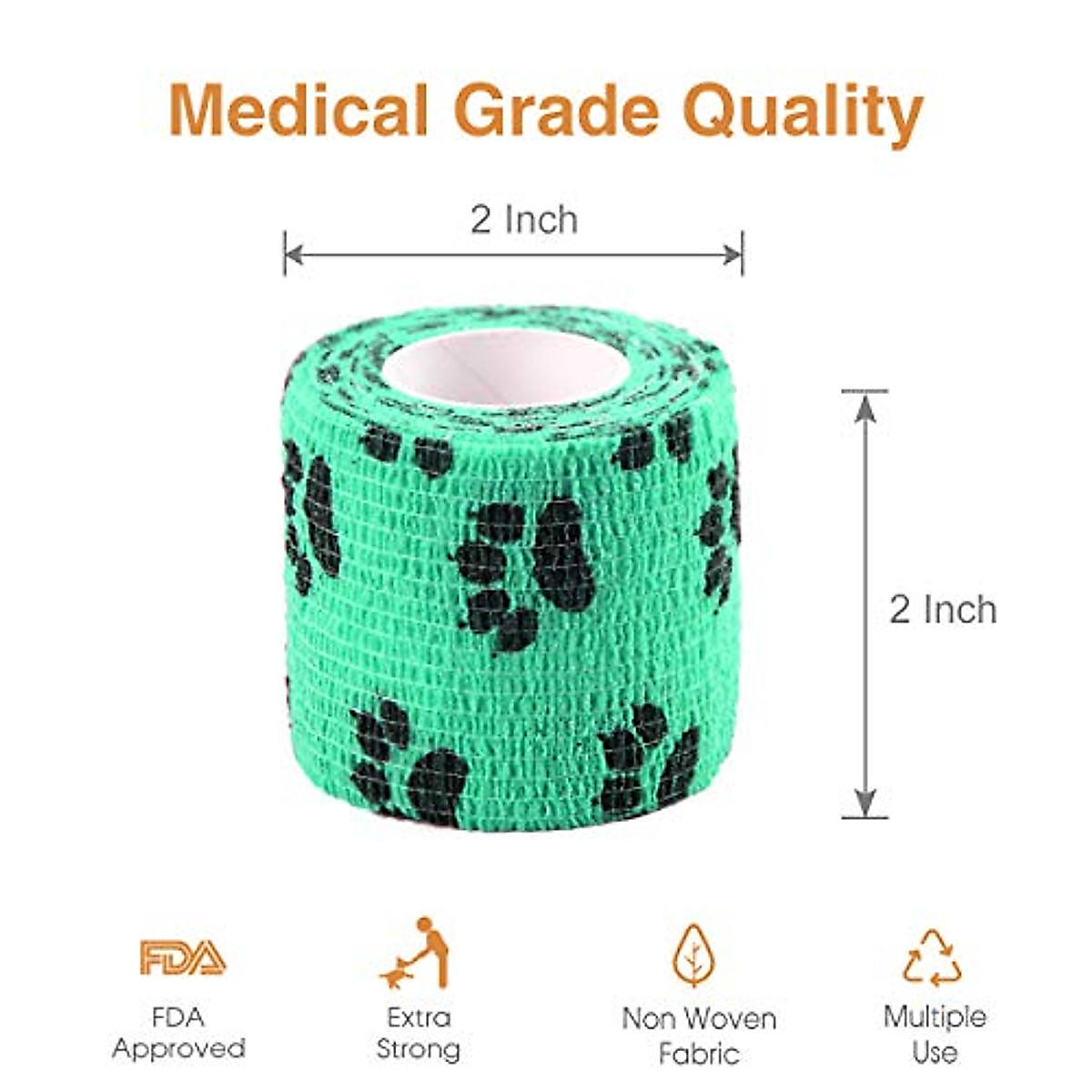 AUPCON Vet Wrap Cohesive Bandages Bulk Self Adhesive Bandage Wrap Self Adherent Wrap Non-Woven for Dogs Pet Animals & Ankle Sprains & Swelling 2 Inch x 5 Yards