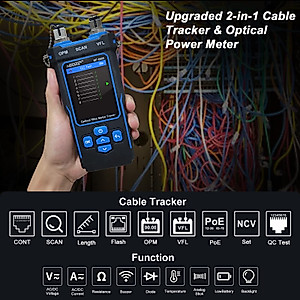 NOYAFA Network Cable Tester with Optical Power Meter VFL, CAT5 CAT6 Cable Toner Ethernet Cable Tester, RJ11 RJ45 Network Tester for Telephone, Ethernet, Video, PoE Tester Wire Tracer Fiber Tester