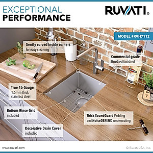 Ruvati 12 x 18 inch Undermount Bar Prep Tight Raduis 16 Gauge Kitchen Sink Stainless Steel Single Bowl - RVH7112